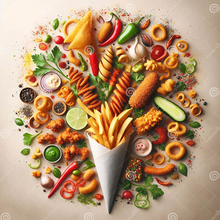 A Vibrant Array of Assorted Snacks and Spices Artfully Arranged Stock ...