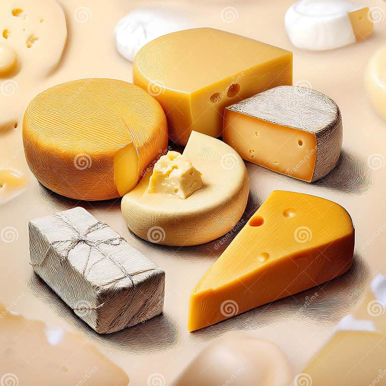 A Vibrant Array of Cheese Textures—creamy, Hard, and Spreadable—on a ...
