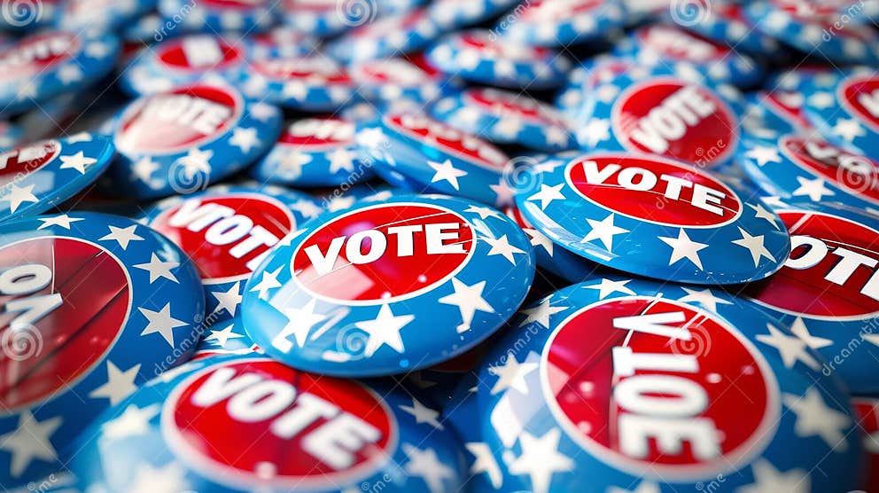 A Vibrant Array of Circular "Vote" Buttons in Red, White, and Blue with ...