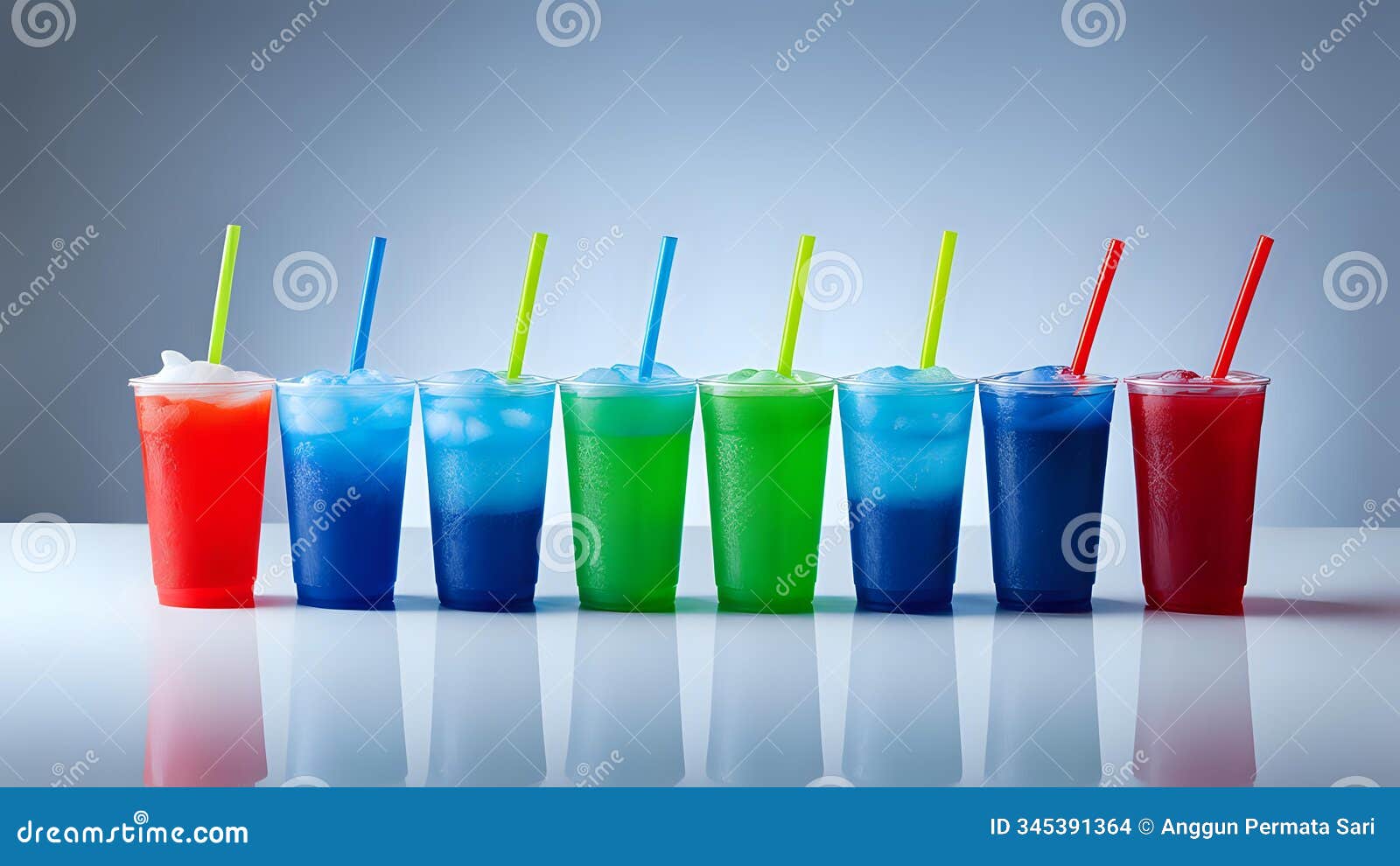 Vibrant Array of Cold Slush Drinks in Plastic Cups. Refreshing and ...