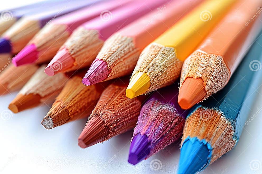 Vibrant Array of Colored Pencils Displayed on a Clean White Background ...