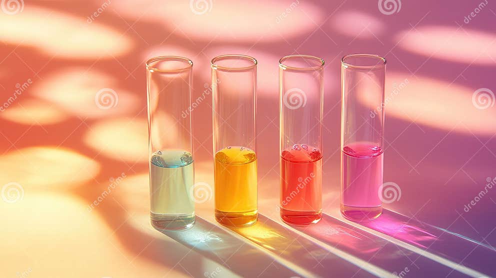 Vibrant Array of Colorful Test Tubes Casting Shadows on Bright Surface ...