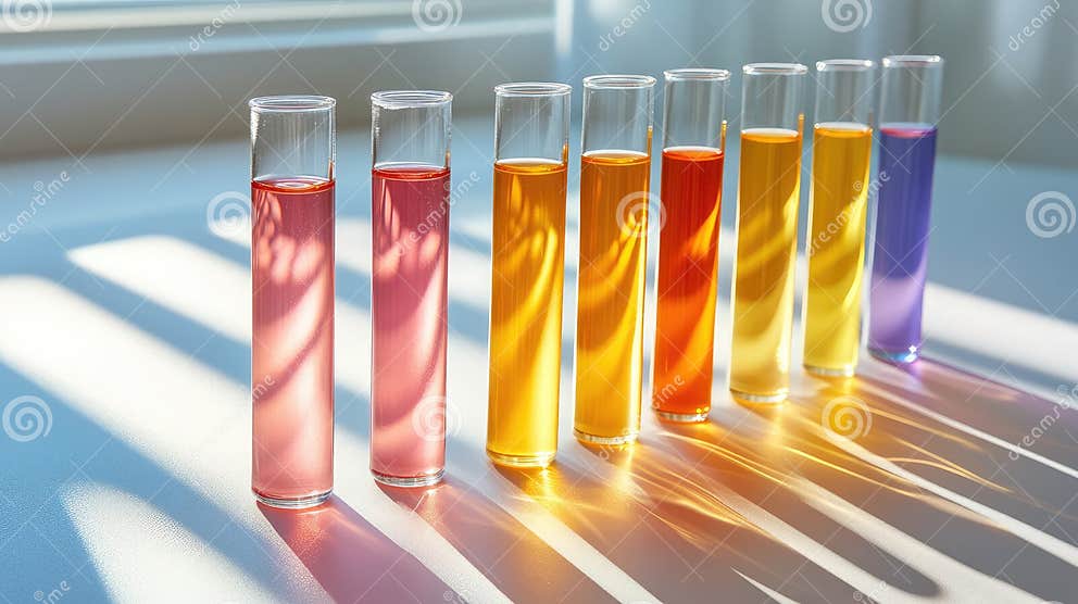 Vibrant Array of Colorful Test Tubes Casting Shadows on Bright Surface ...