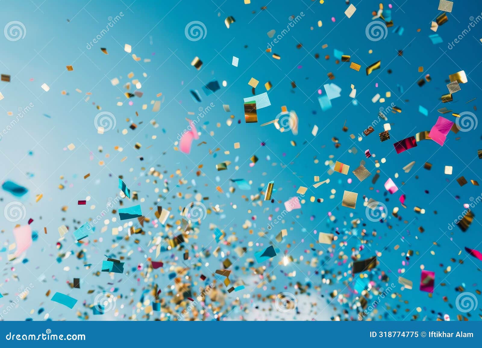 A Vibrant Array of Confetti Filling the Blue Sky, Celebrating ...