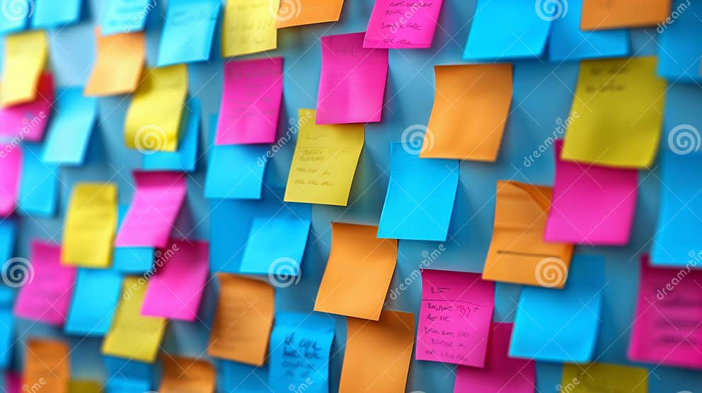 Vibrant Array of Multicolored Sticky Notes Arranged in a Chaotic ...