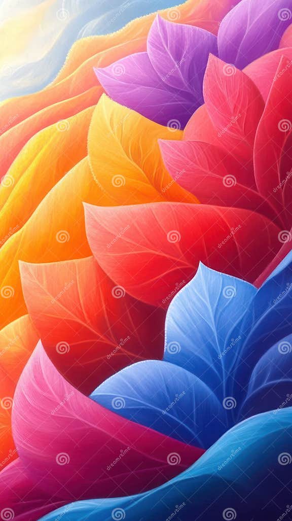 A Vibrant Array of Stylized Leaves in Gradient Colors Creating a ...
