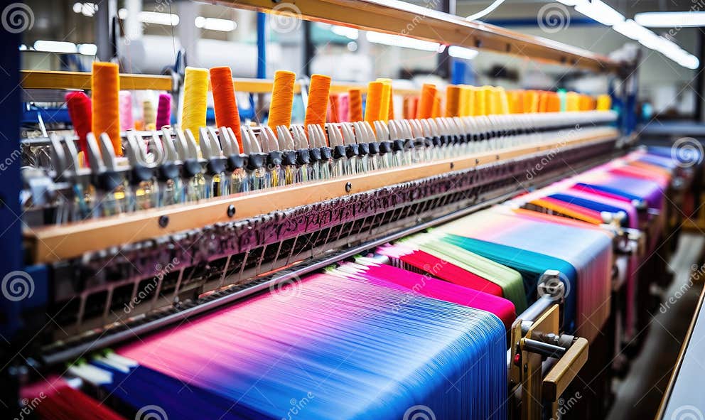 A Vibrant Array of Textiles on a Sewing Machine Stock Illustration ...