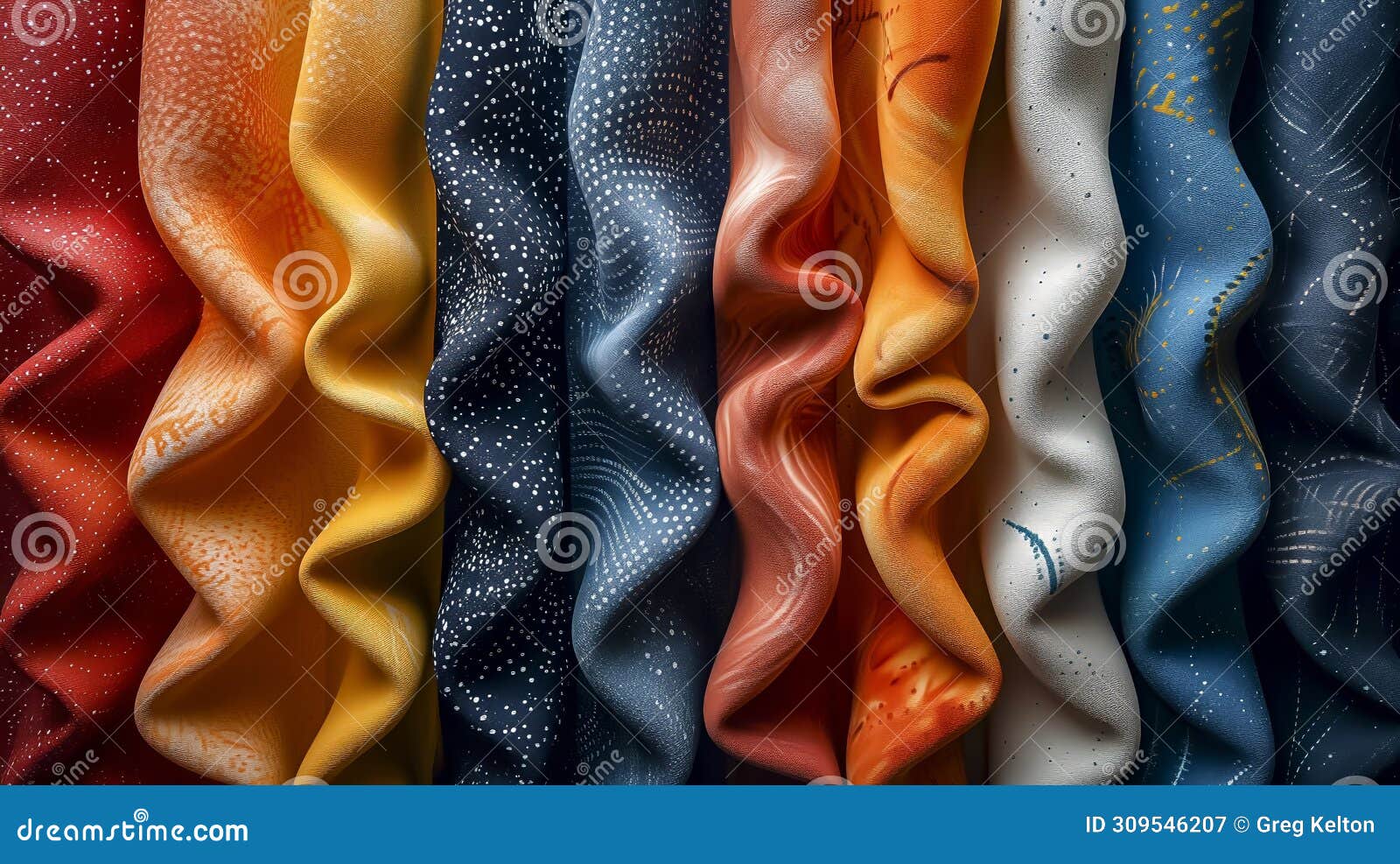 Vibrant Array Of Textured Fabrics In A Wave-Like Arrangement, Featuring ...