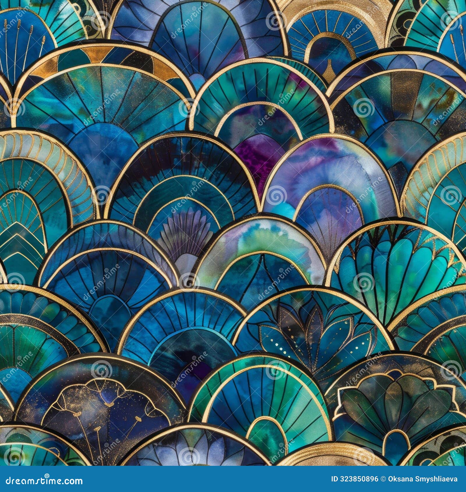 Vibrant Art Deco Fan Pattern in Stained Glass Design Stock Illustration ...