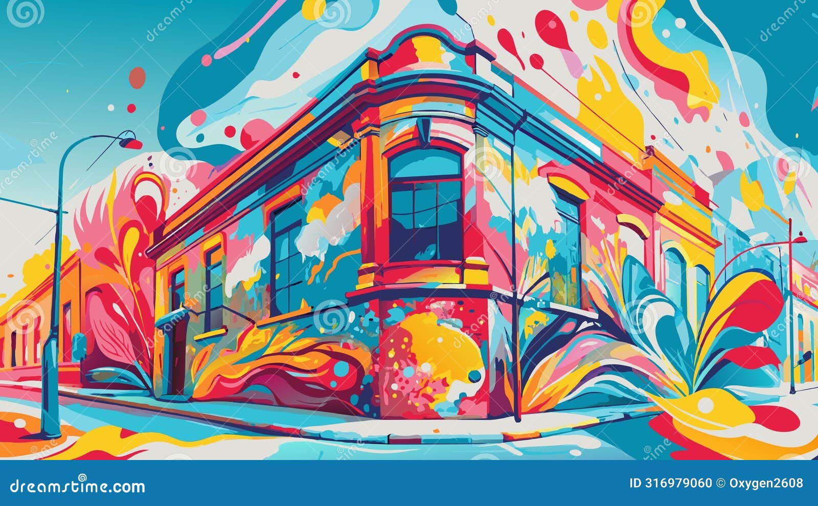 Vibrant Artistic Splash on Urban Architecture Illustration Stock Photo ...