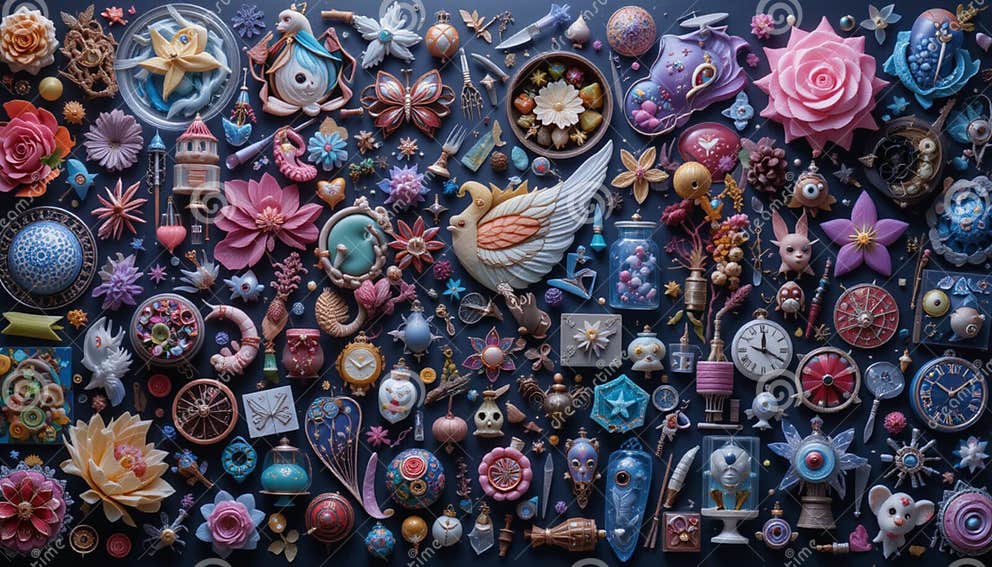 A Vibrant Assortment of Small Decorative Objects Arranged Against a ...