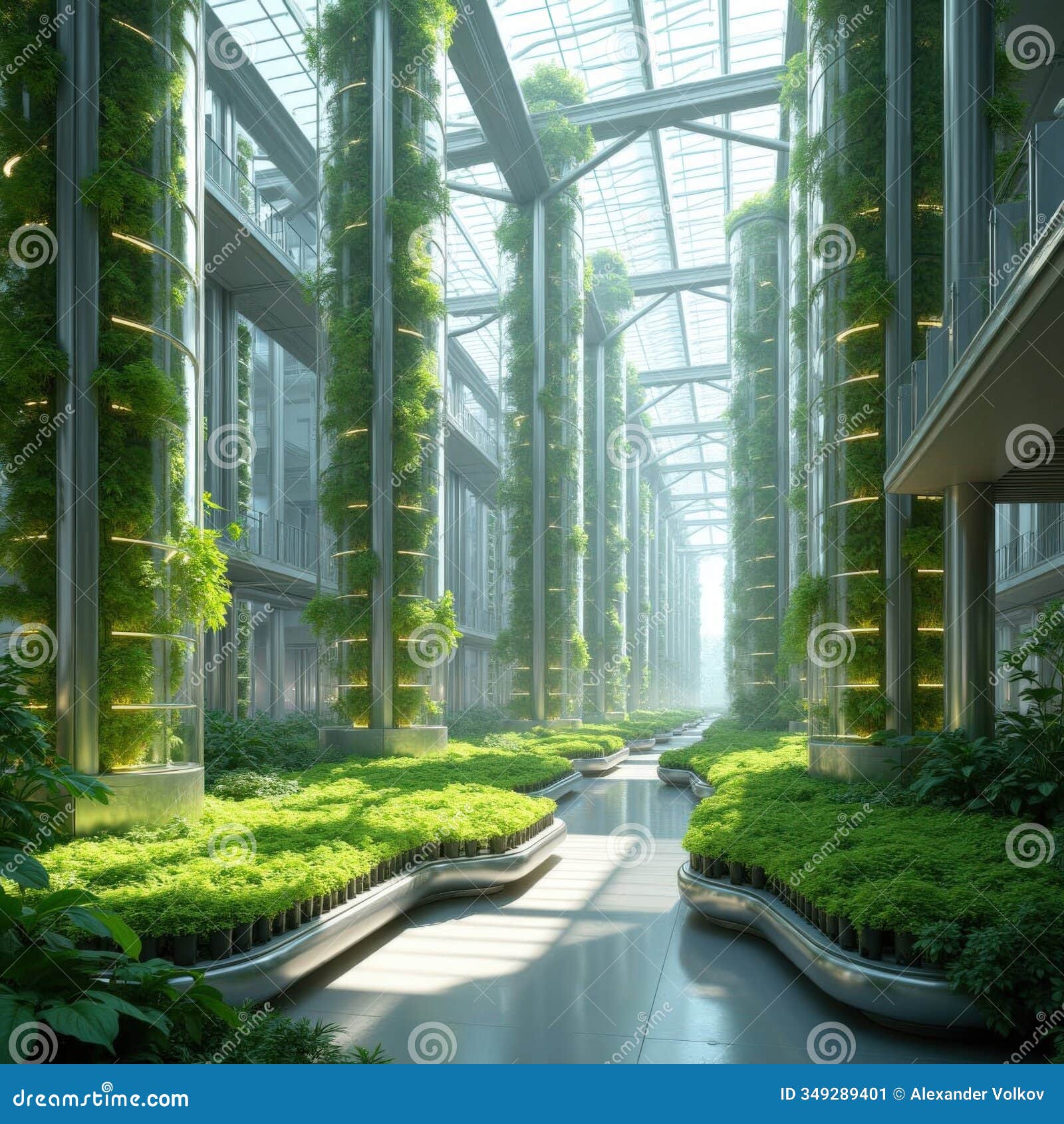 A Vibrant Atrium Filled with Tall Vertical Gardens Stock Image - Image ...