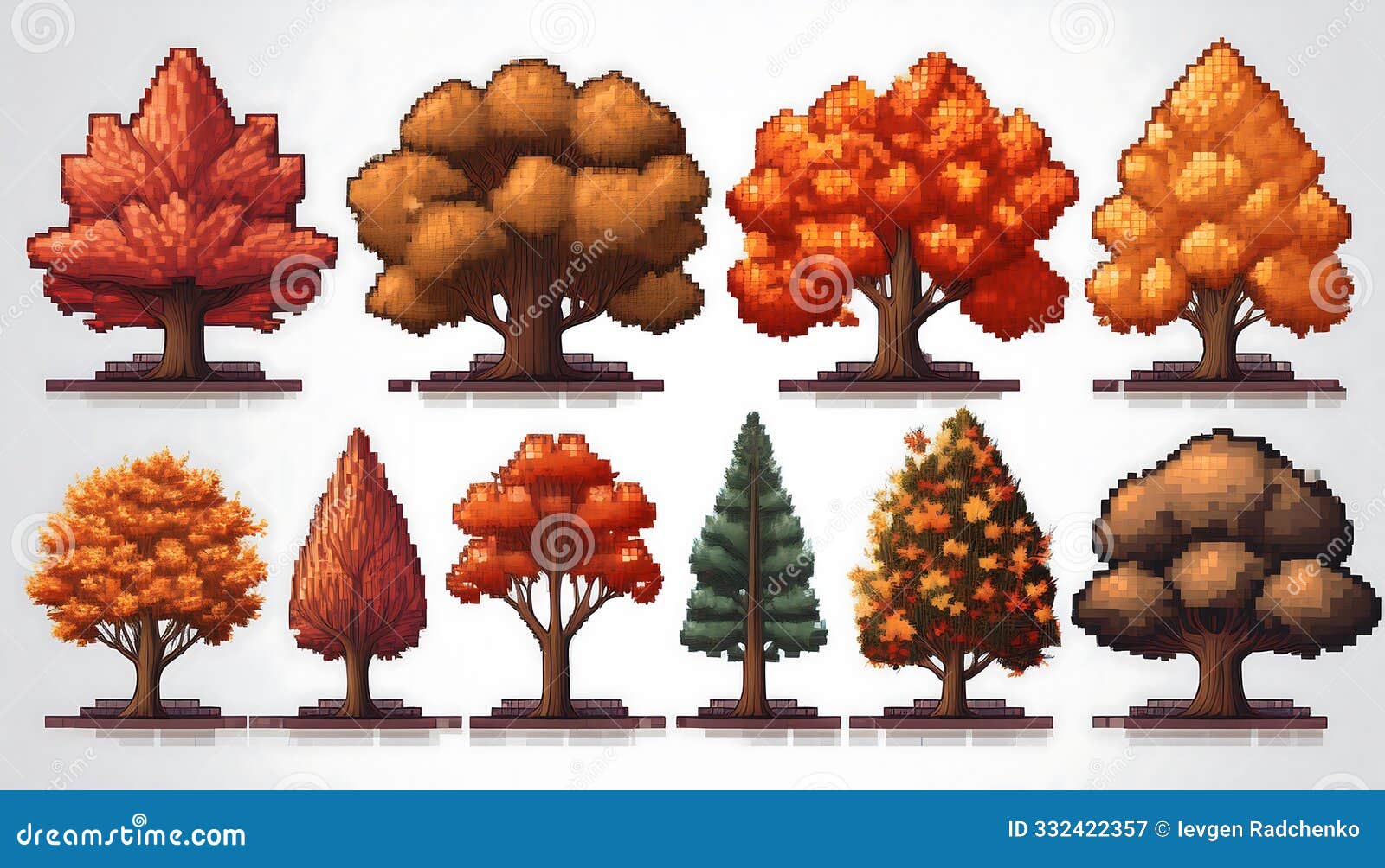 Vibrant Autumn Pixelated Tree Set - 16-bit Pixel Art Collection of ...