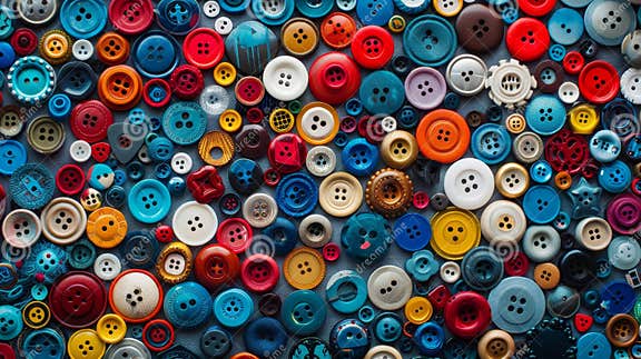 Vibrant Backdrop Crafted from an Array of Assorted Buttons for a Dynamic Design Element Stock ...