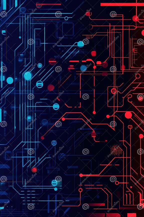 Dynamic Cybernetic Backdrop in Striking Red and Blue Colors with ...