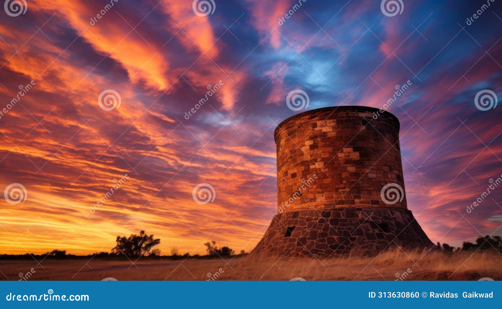 Vibrant Backdrop Frames Historic Fort Tower Stock Illustration ...