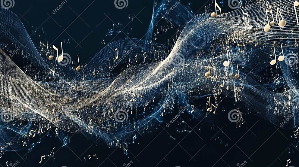 Blue Abstract Background with Flowing Music Notes in Motion Stock ...