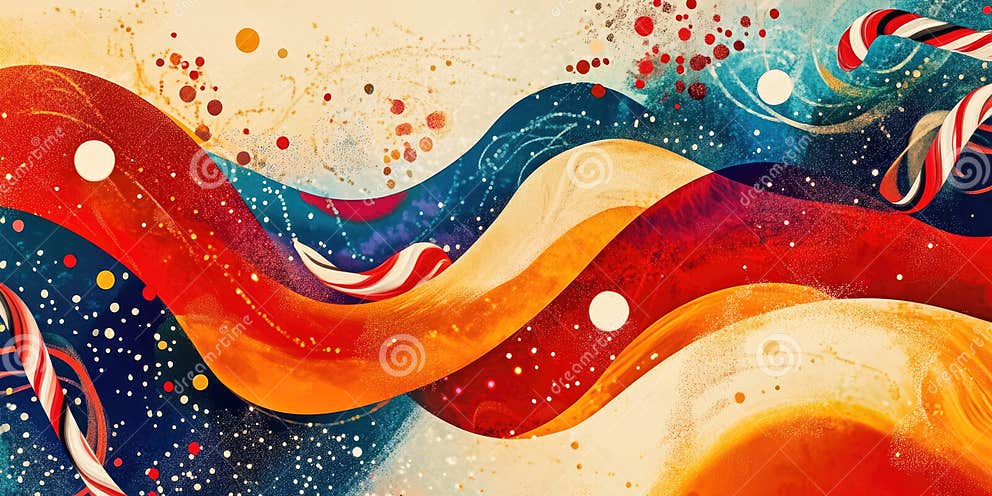 Multicolored Abstract Holiday-themed Background with Dynamic Waves and ...