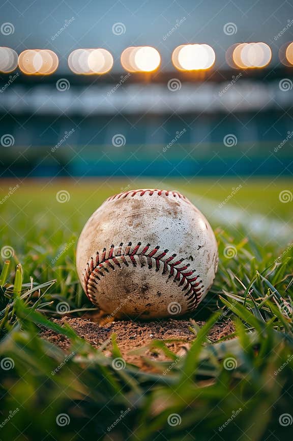 Vibrant Baseball Scene with Empty Field, Dirt Mound, and Stadium Lights ...