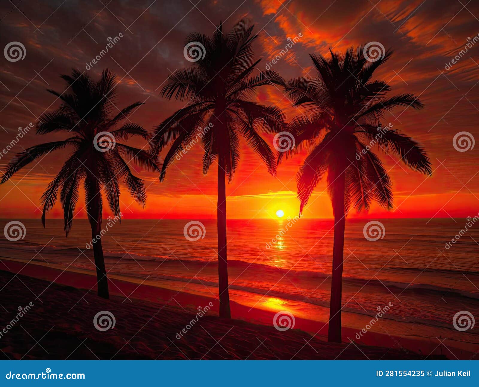 Vibrant Beach Sunset With Palm Trees Stock Illustration Illustration