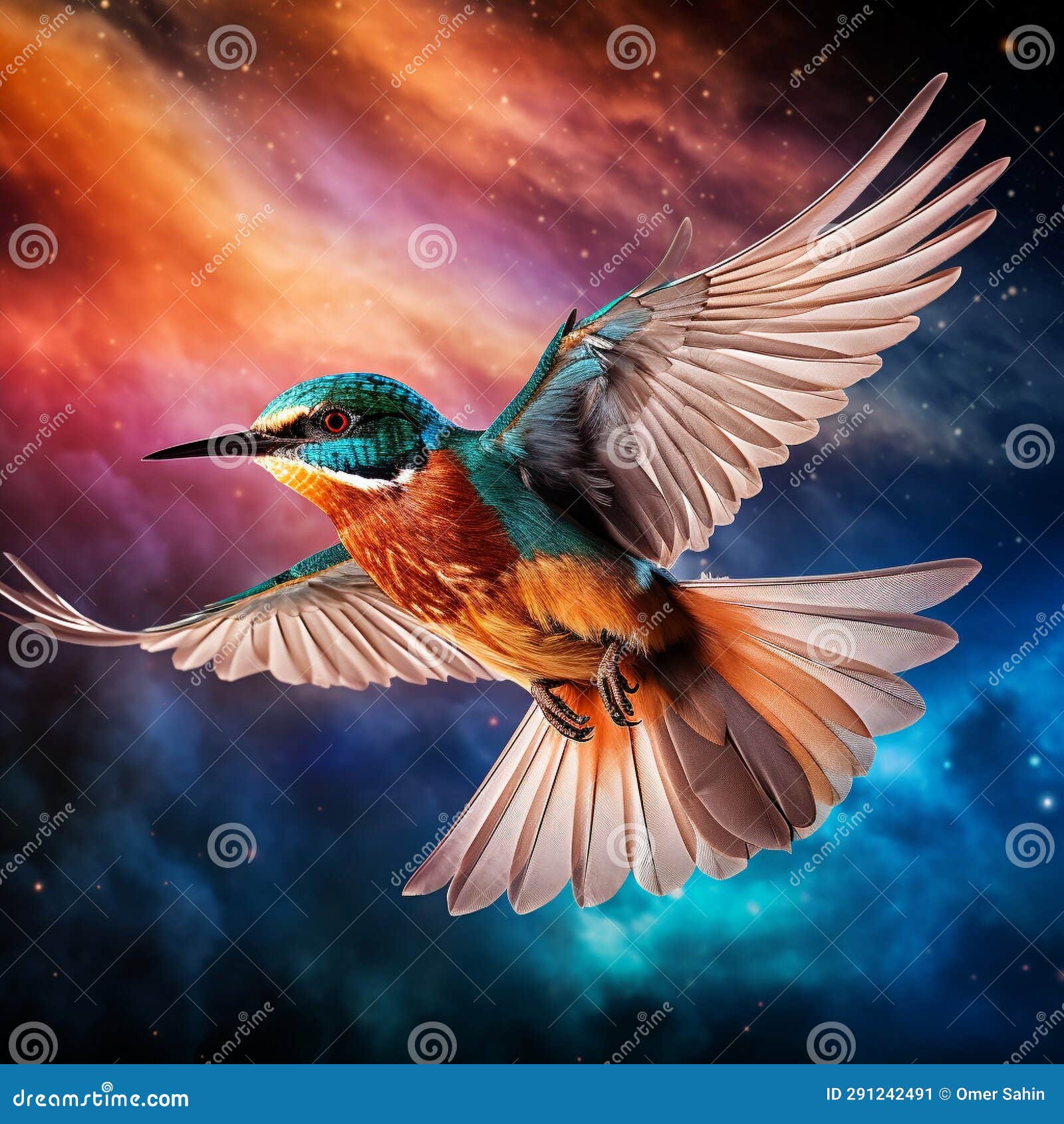 Vibrant Bird Mid-Flight stock image. Image of plumage - 291242491