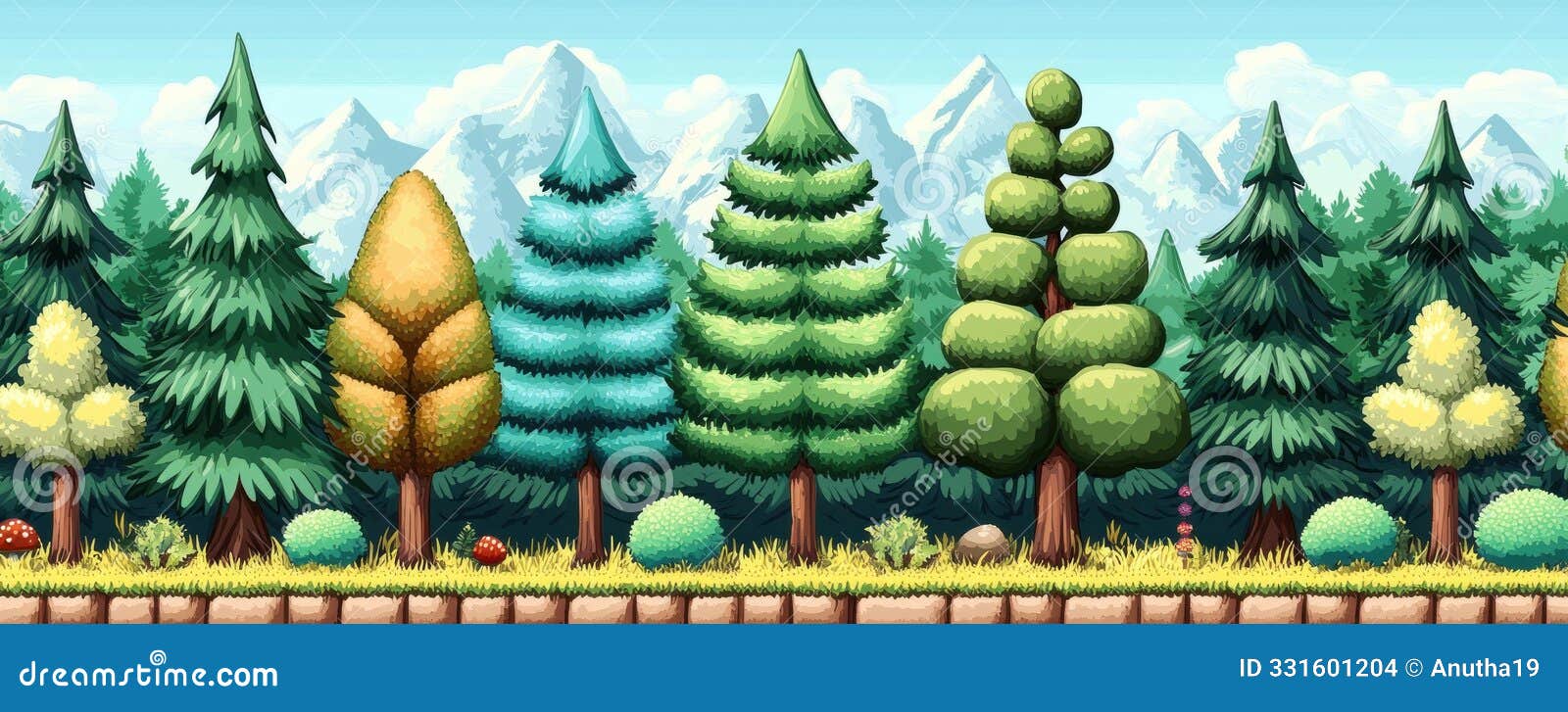 Vibrant 8-bit Pixel Art Forest Level with Colorful Trees and Nostalgic ...