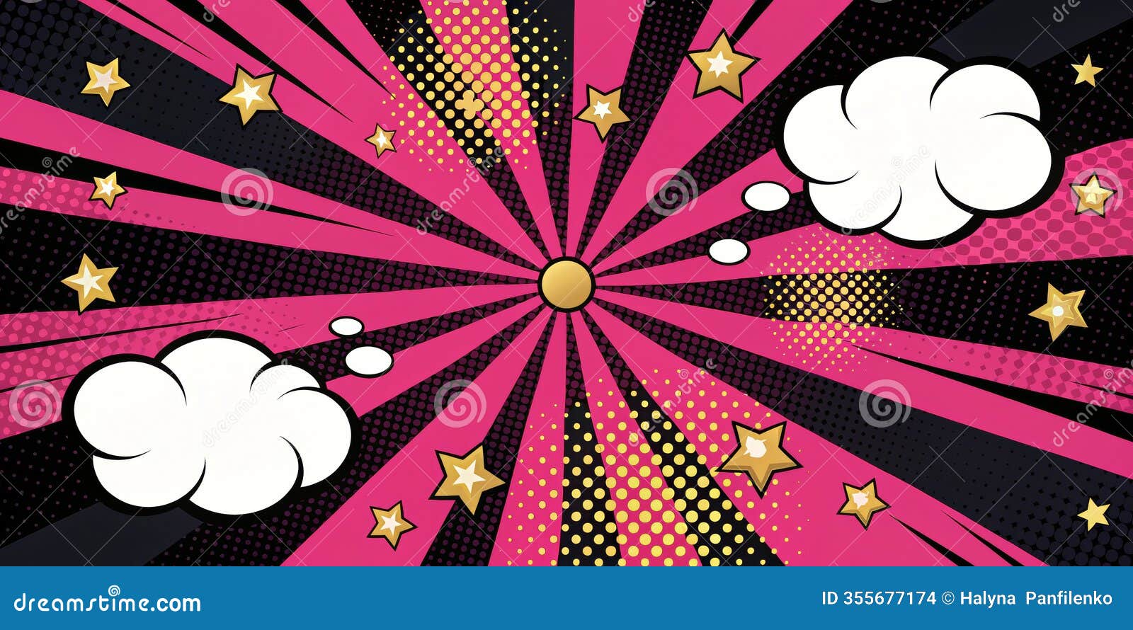 Vibrant Black And Pink Pop Art Design With Halftone Dots, Speech ...