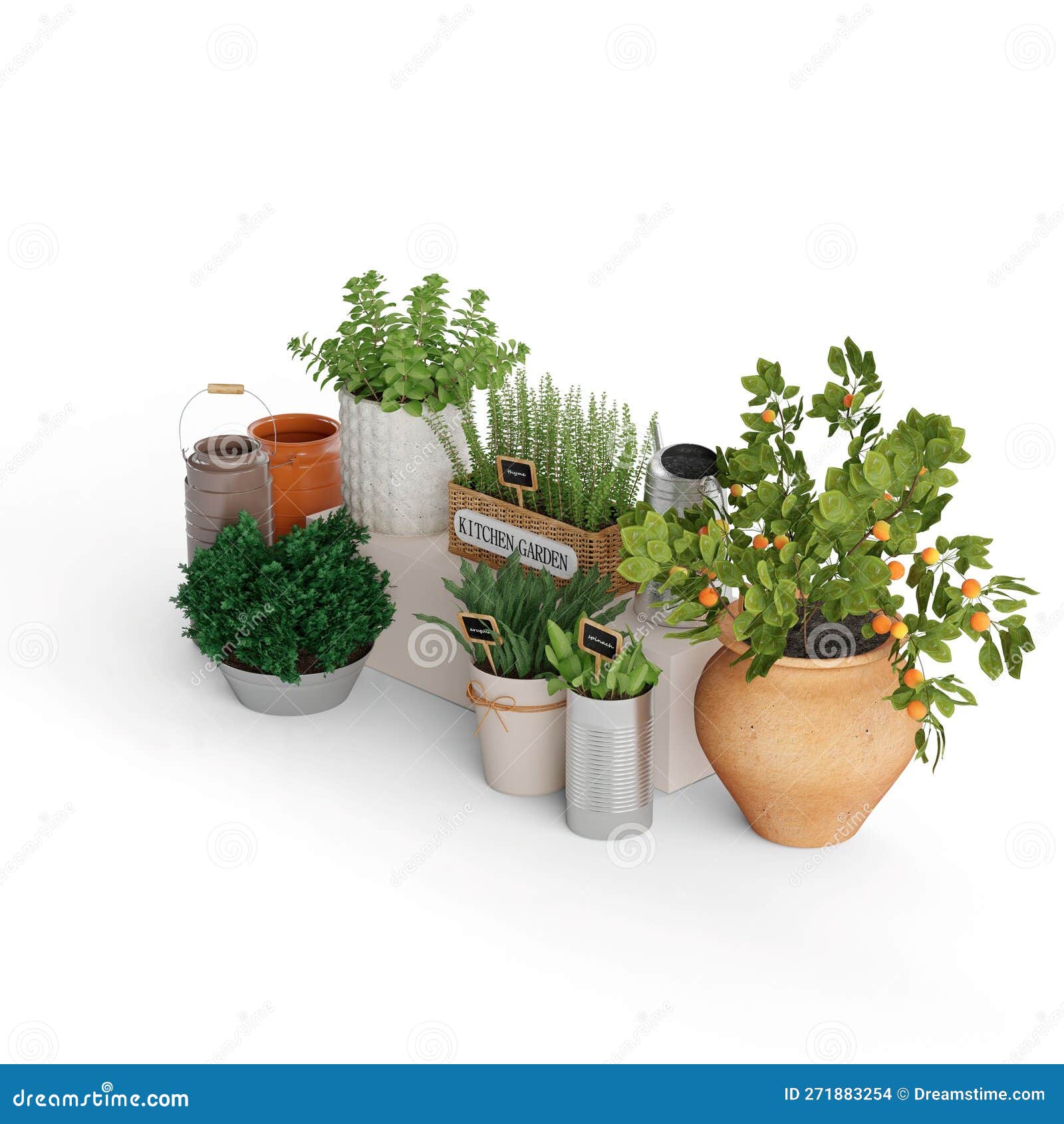 Different Types of Flowers in Pots, 3d Rendering Stock Illustration ...