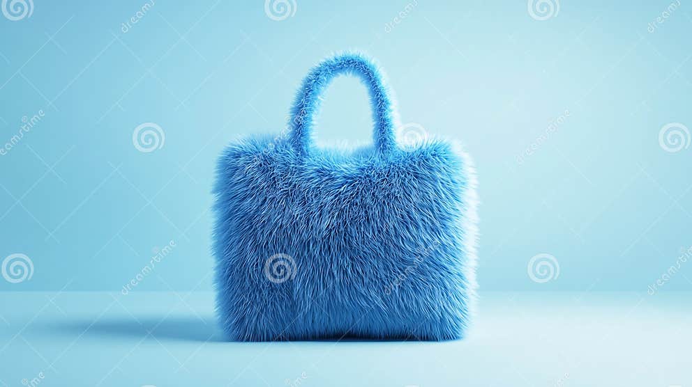 Fluffy Blue Handbag Displayed Against a Soft Blue Background Stock ...