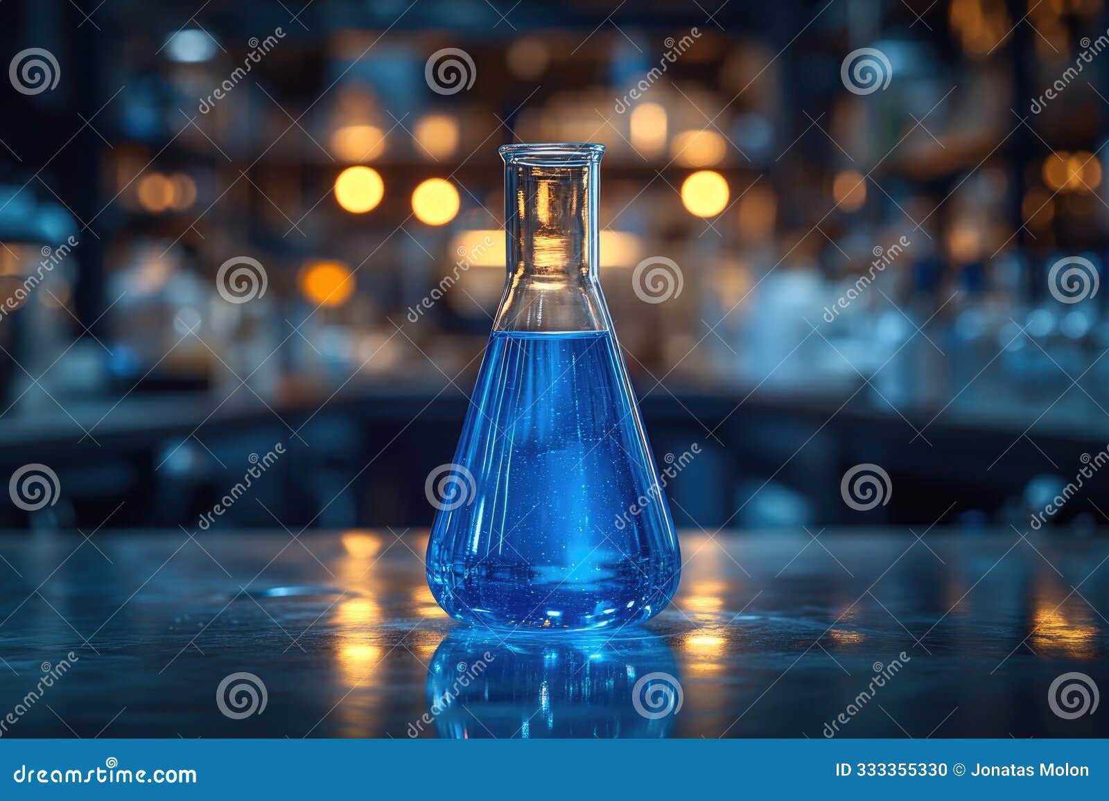 Vibrant Blue Liquid in an Erlenmeyer Flask Captivates the Stock ...