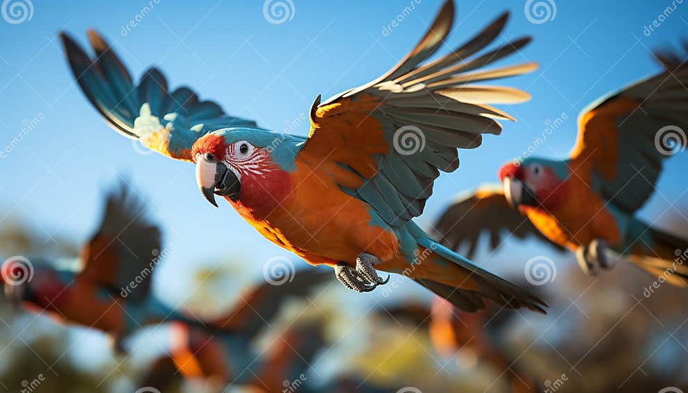 Vibrant Blue Macaw Flying in Nature Multi Colored Tropical Climate ...