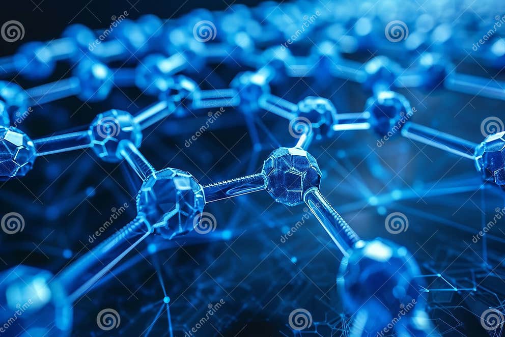 Close-up View of Blue Molecular Structure with Nodes and Connections ...