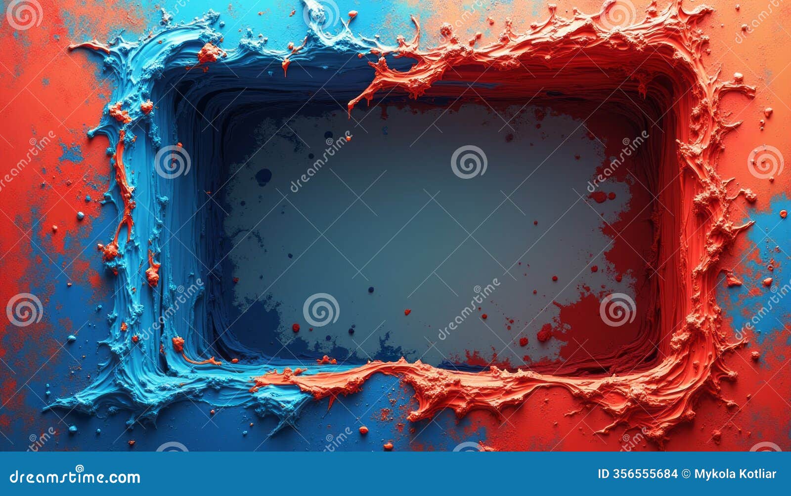 Vibrant Blue and Red Paint Splashes Frame a Blank Canvas Stock Photo ...