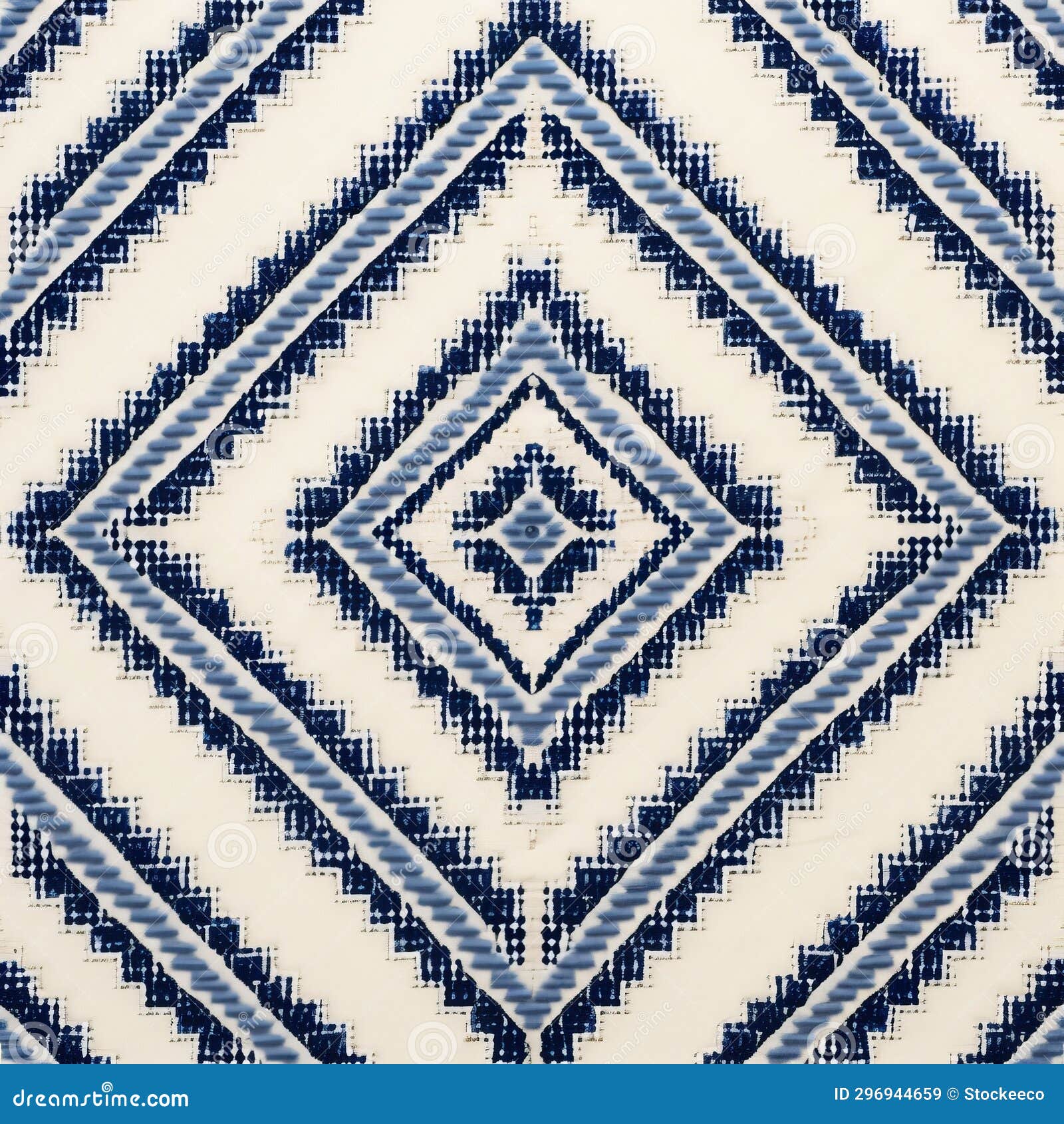 Vibrant Blue and White Diamond Pattern Embroidery on White Background ...