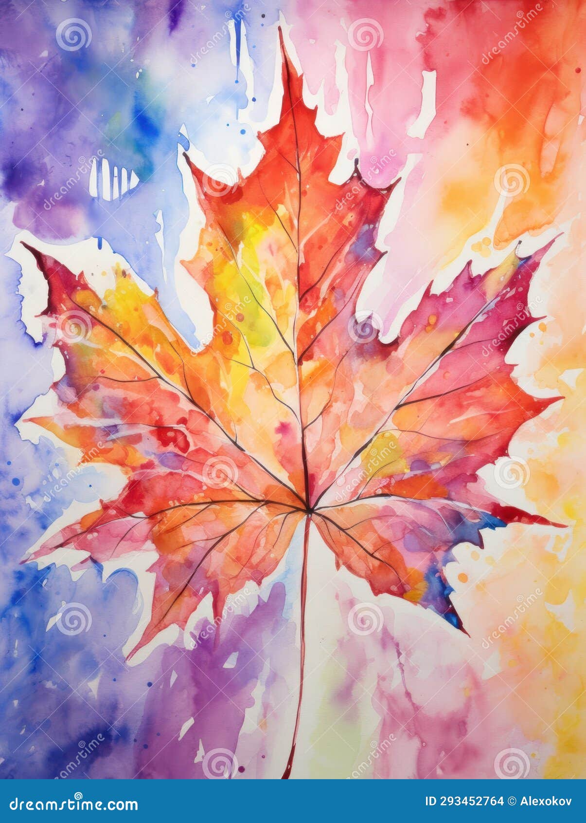 Vibrant and Bold Abstract Watercolor Maple Leaf AI Generated Stock ...