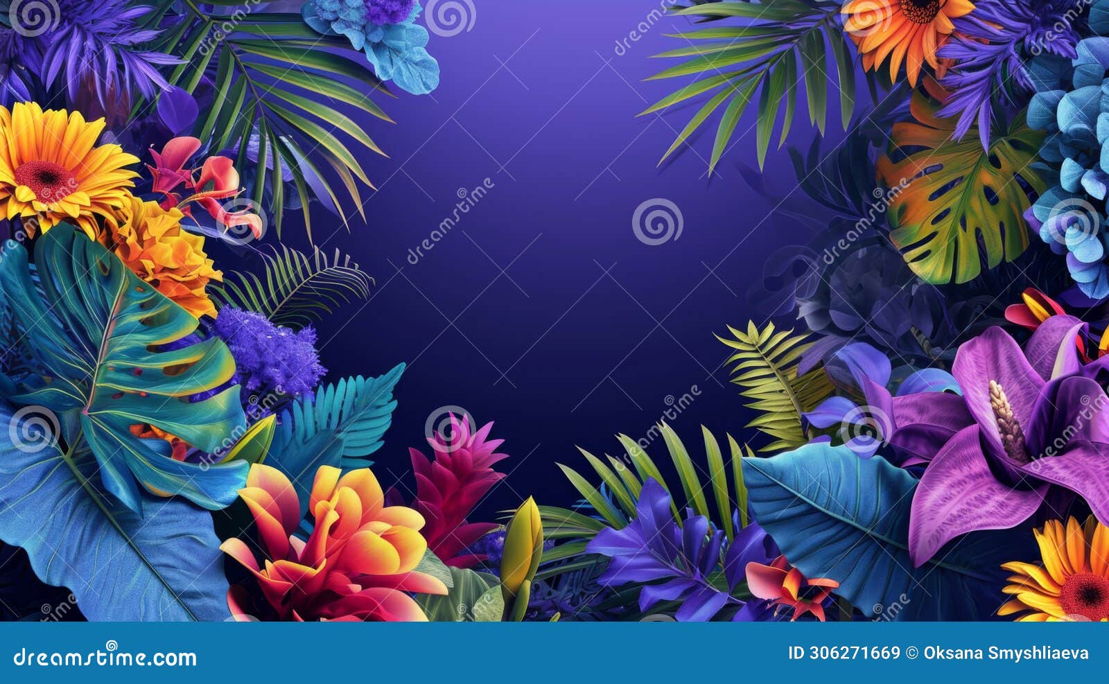Vibrant Botanical Symphony With Blue Gradient. Rich Botanical Array Set ...