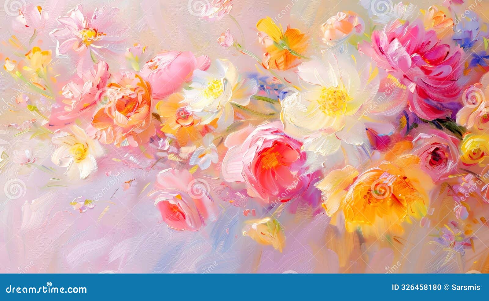 Vibrant Bouquet Of Pastel Flowers In Impressionistic Style On A Soft ...