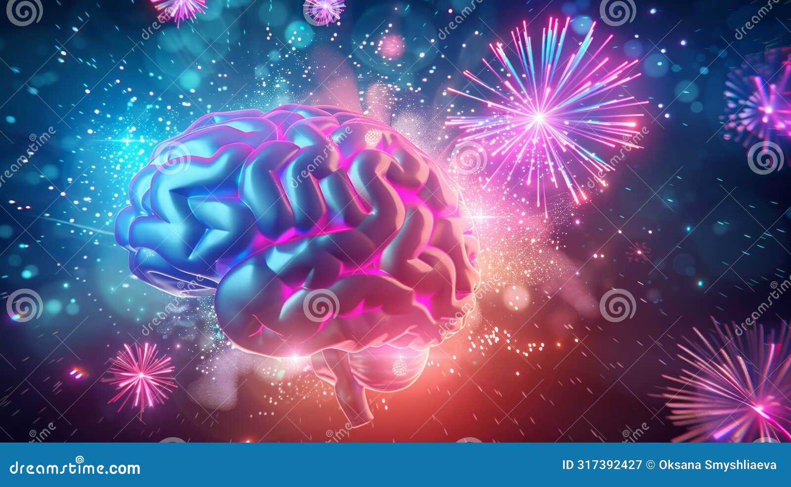Vibrant Brain Activity Concept with Firework Display Background Stock ...
