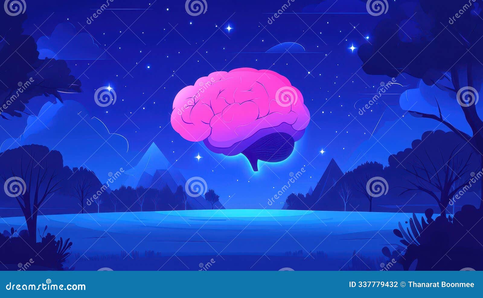 Brain With Activated Vagus Nerve, Medically Illustration Royalty-Free ...