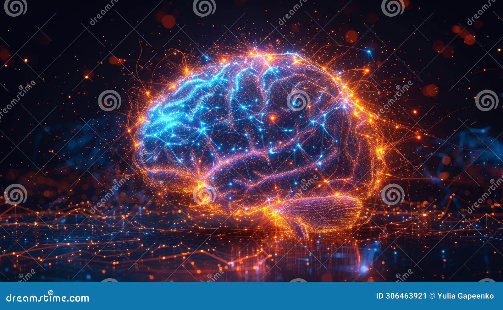 A Vibrant Brain-shaped Network with Neural Connections, Depicting ...