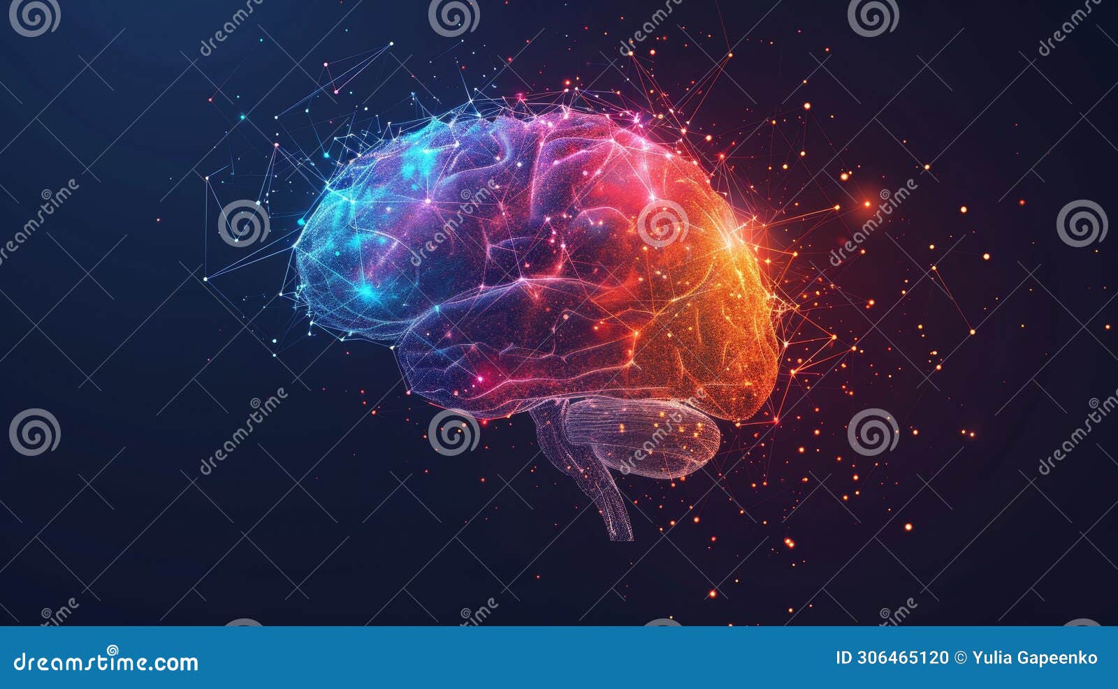 A Vibrant Brain-shaped Network with Neural Connections, Depicting ...