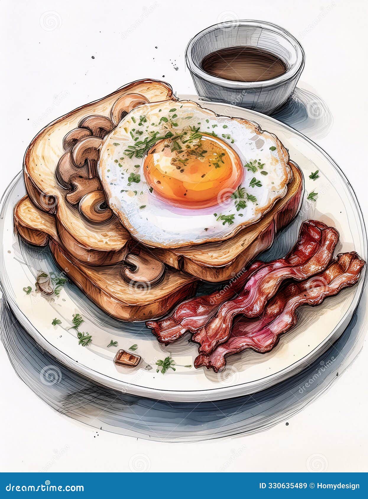 Vibrant Breakfast Illustration with Egg, Bacon, and Coffee Stock ...