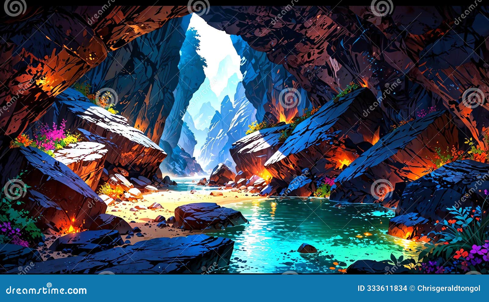 Vibrant Breathtaking Panoramic View of a Cave Ai Generated Stock ...