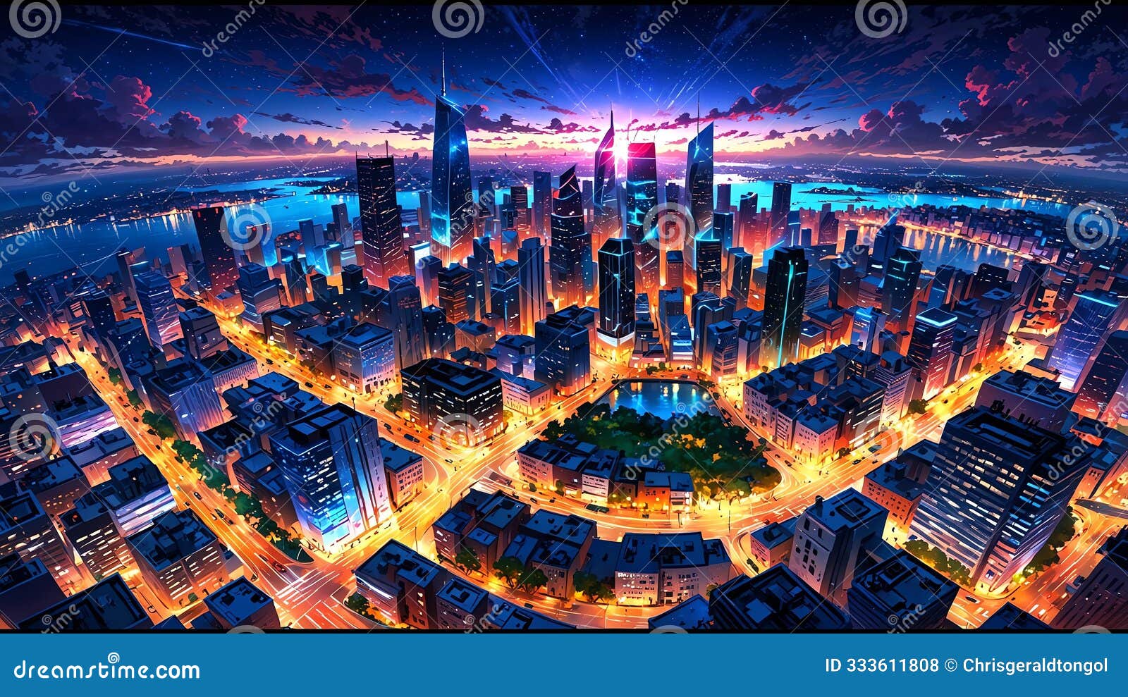 Vibrant Breathtaking Panoramic View of a City Ai Generated Stock ...