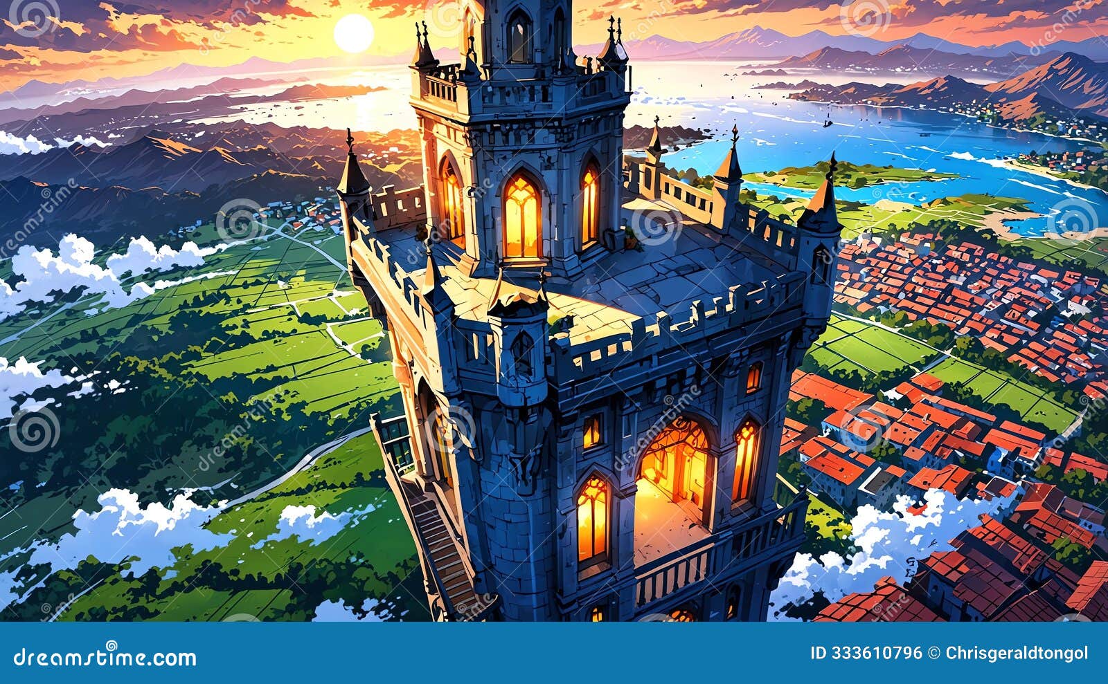 Vibrant Breathtaking Panoramic View of a Tower Ai Generated Stock ...