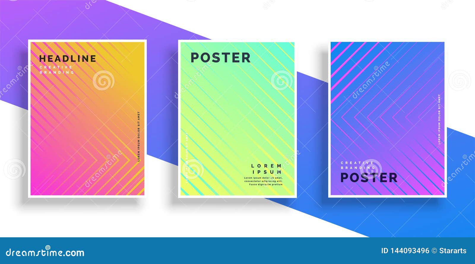 Vibrant Bright Color Line Pattern Poster Design Set Stock Vector ...