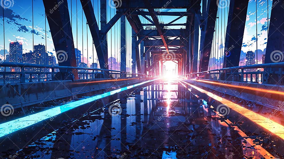 Vibrant Bright Front of a Bridge Anime Ai Generated Stock Illustration ...