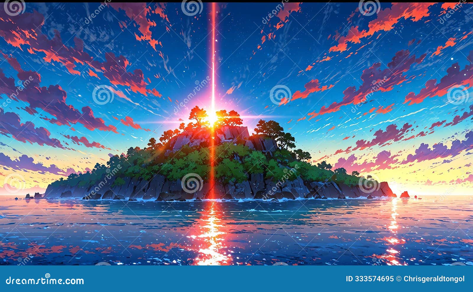 Vibrant Bright Front of a Floating Island Anime Backgr Ai Generated ...