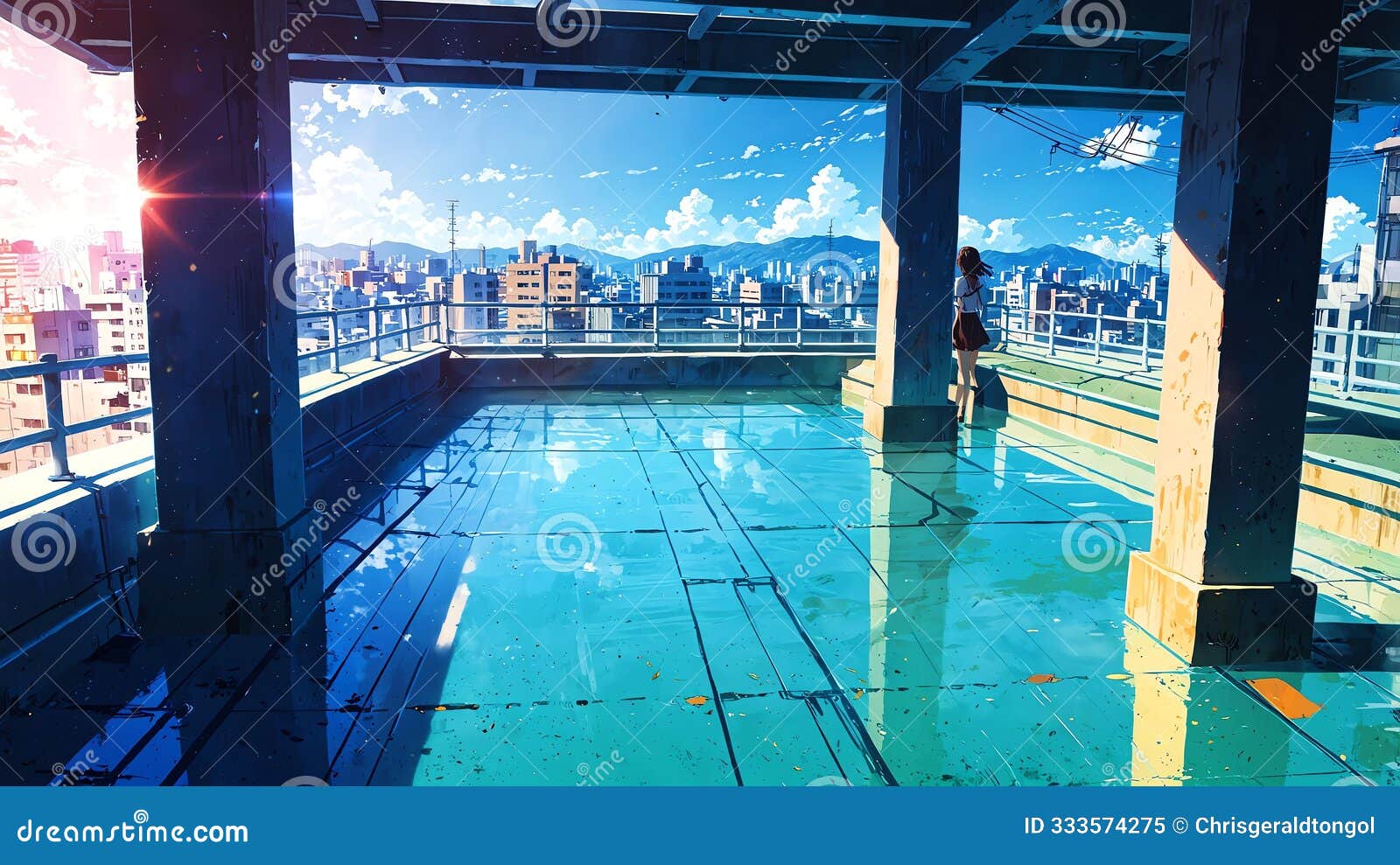 Vibrant Bright Rooftop Anime Ai Generated Stock Illustration ...