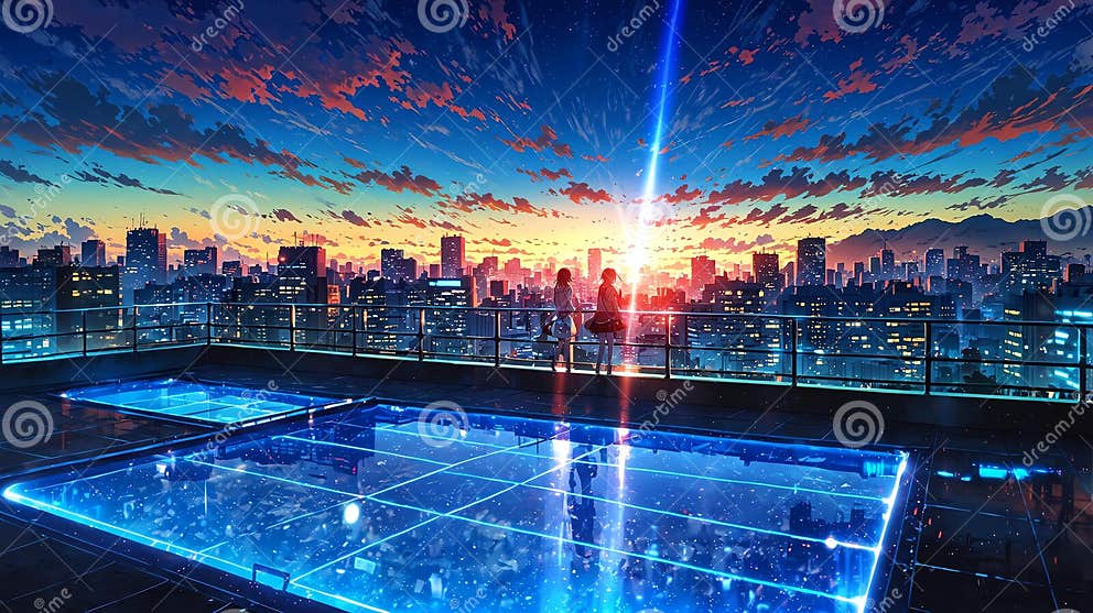 Vibrant Bright Rooftop Anime Ai Generated Stock Illustration ...